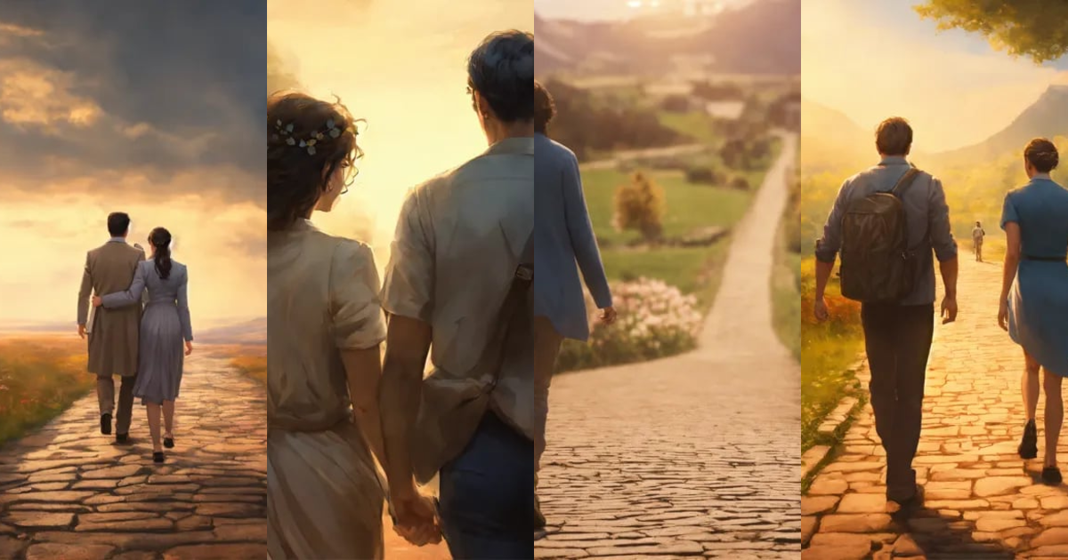 Lexica - Stoic man and woman moving in opposite paths, suffering ...