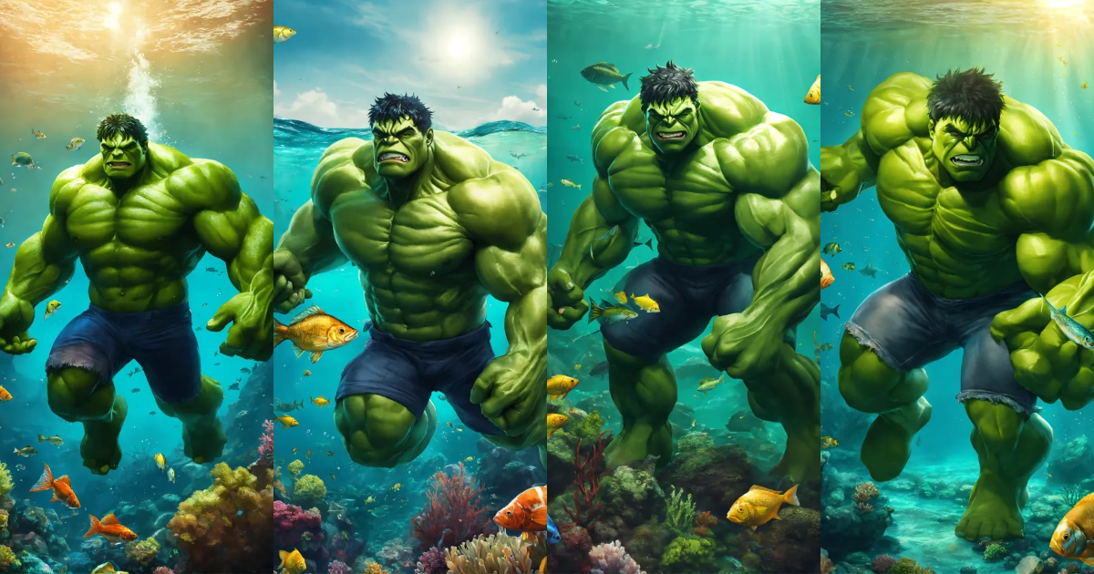 Lexica - Hulk with fish underwater in the ocean, nature background, 2D ...