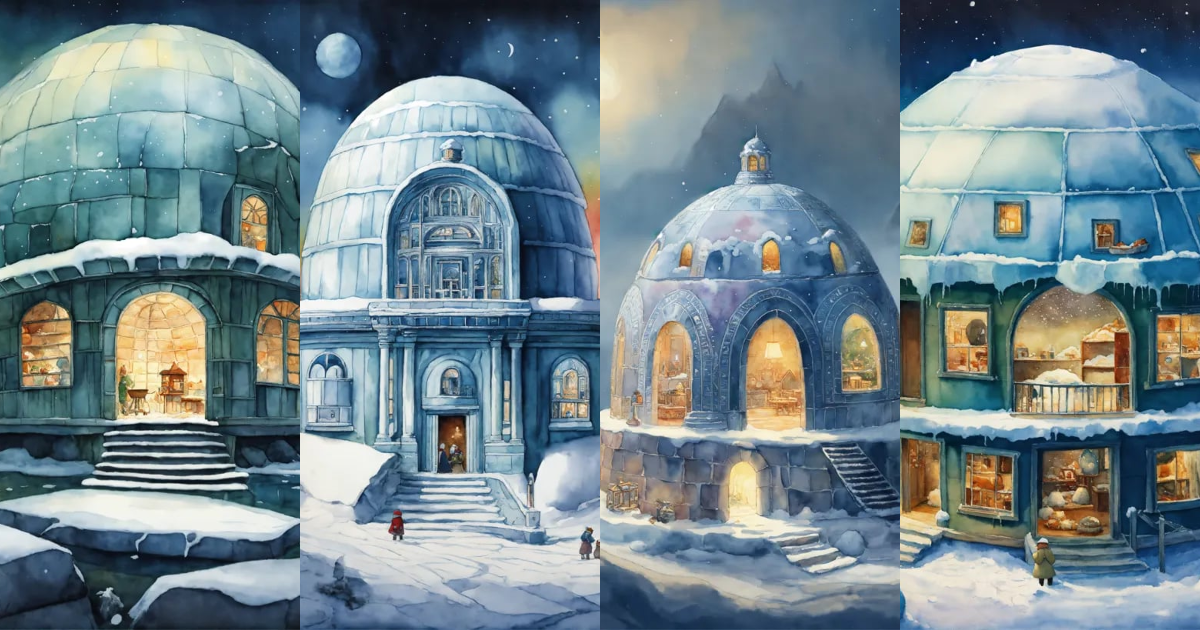 Lexica - A watercolor painting depicting an intricately detailed igloo ...