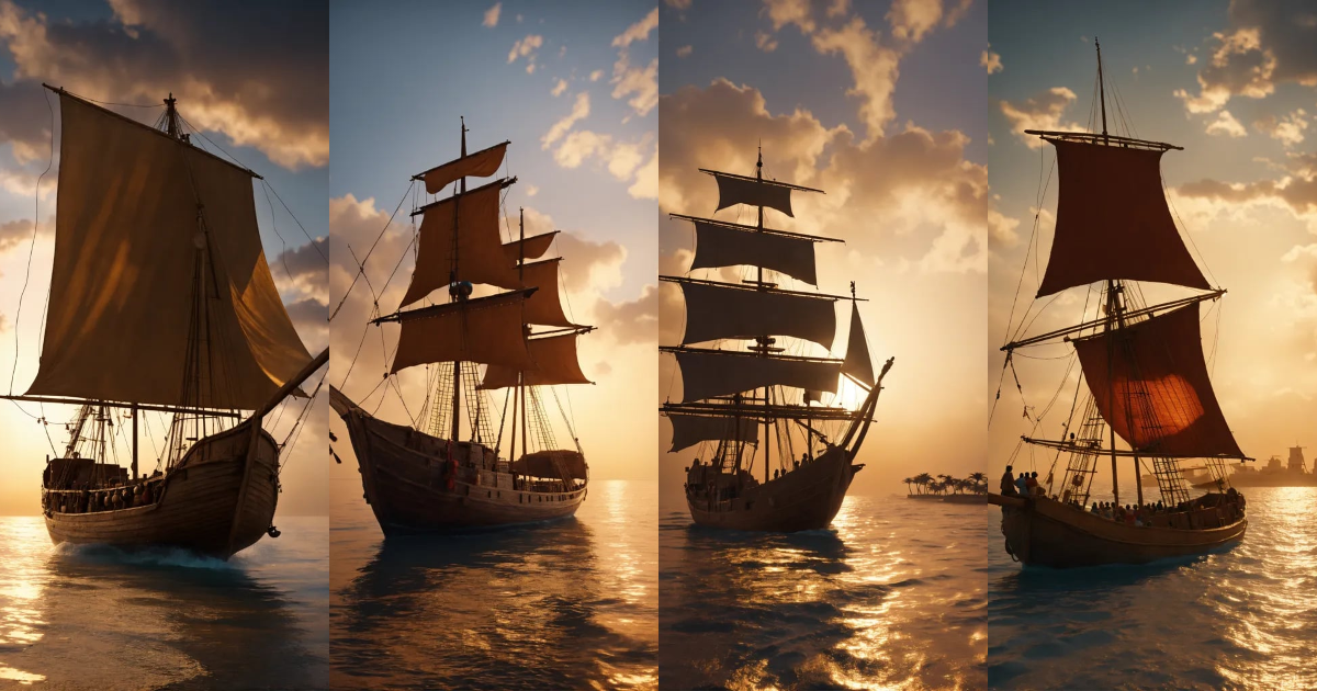 Lexica - Dhow ship sailing on the sea, with medieval African town based ...