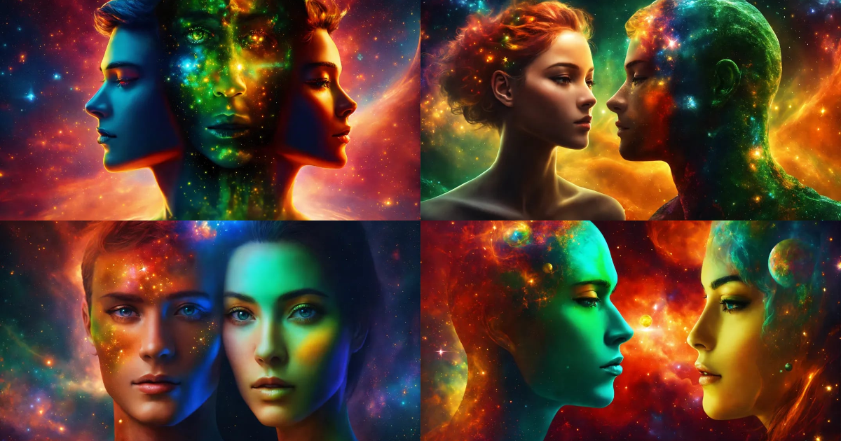 Lexica - Two faces, one male, one female, universe and stars in ...