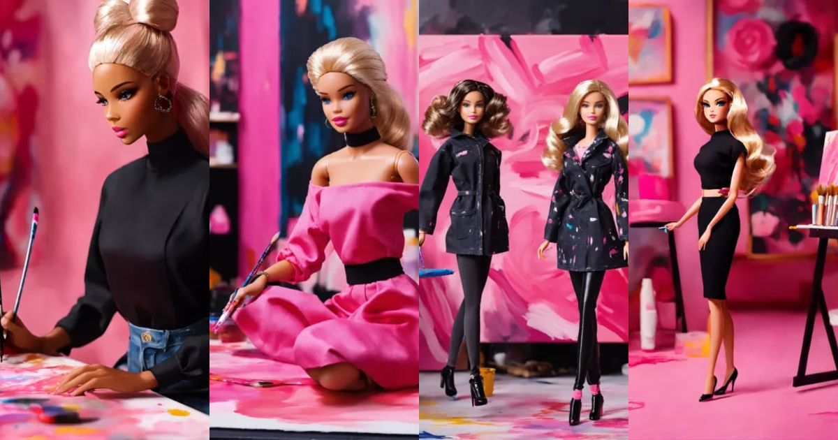 Lexica - Barbie dolls, career as a art college student, pink, and black ...