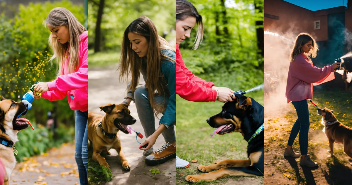 Lexica - Girl spraying pepper spray on dog.
