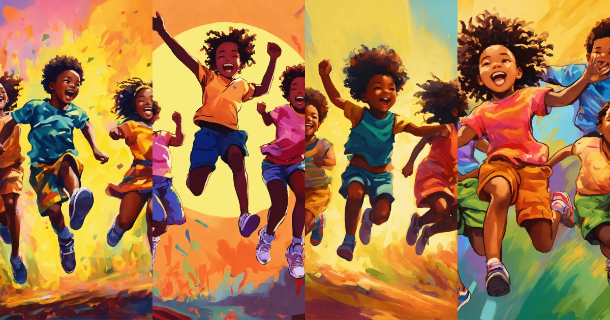 Lexica - A hand drawn painting of a group of African American children ...