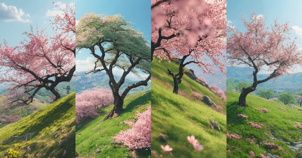 Lexica - A sakura tree whose leaves are falling. It's on a hill. There ...