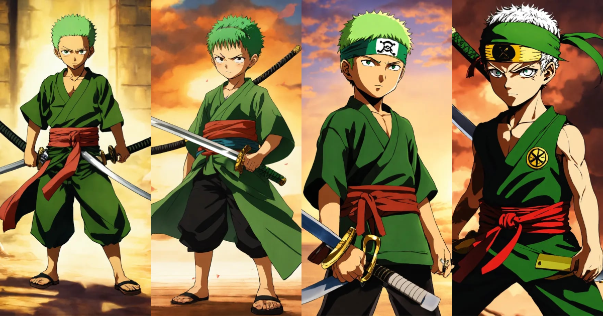 Lexica - Image of roronoa zoro child with his bandana and two swords