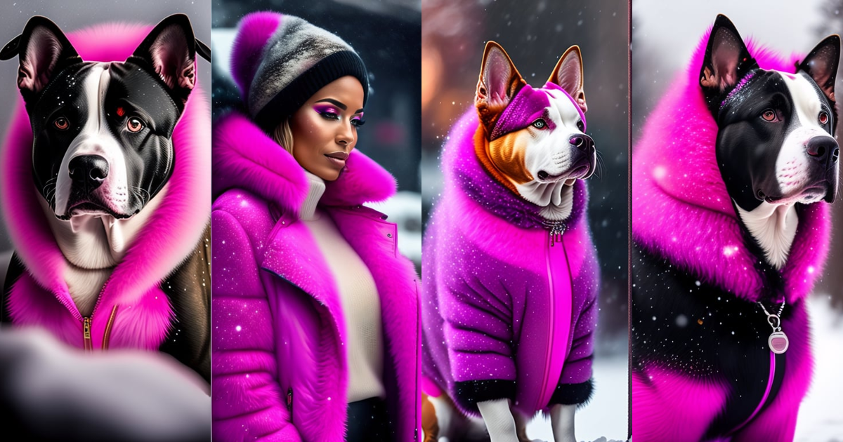 Lexica - Whole body amstaff wearing glitter pink faux fur jacket ...