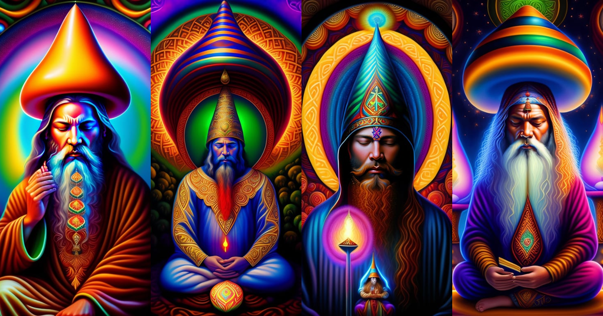 Lexica - Magic mushroom ,gnome meditating sitting on mushroom,third eye ...