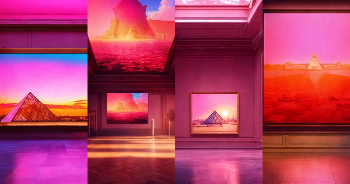 Lexica - Large room at the louvre with massive framed painting on the ...