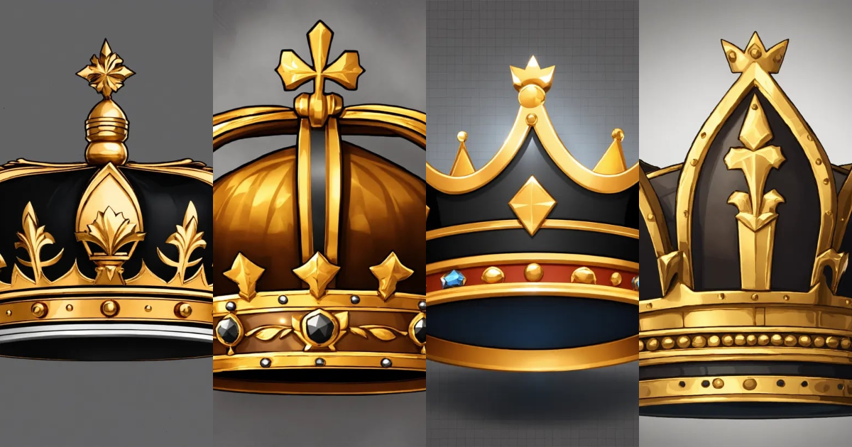 Lexica - 2d kings crown icon for game, single crown, gold with black ...