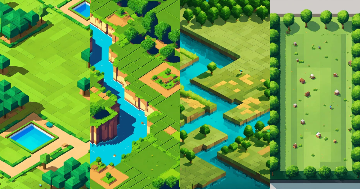 Lexica - Simple pixel 2d flat empty plain grassy landscape from above ...