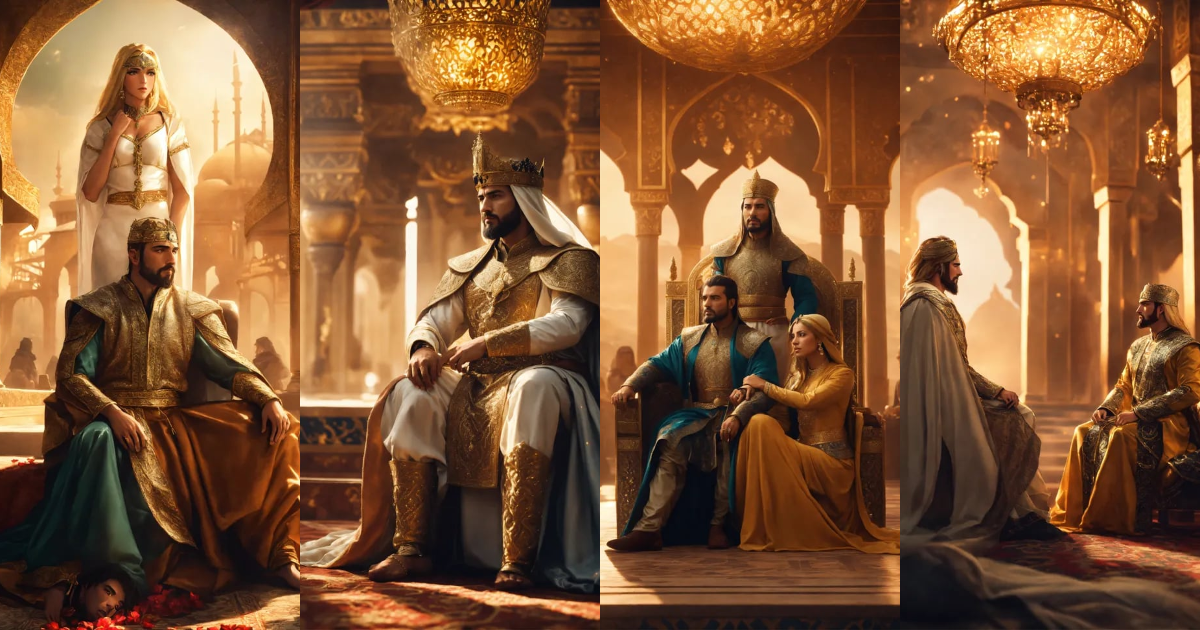 Lexica - An epic fantasy scene featuring the sultan Saladin sitting on a throne. A gorgeous ...