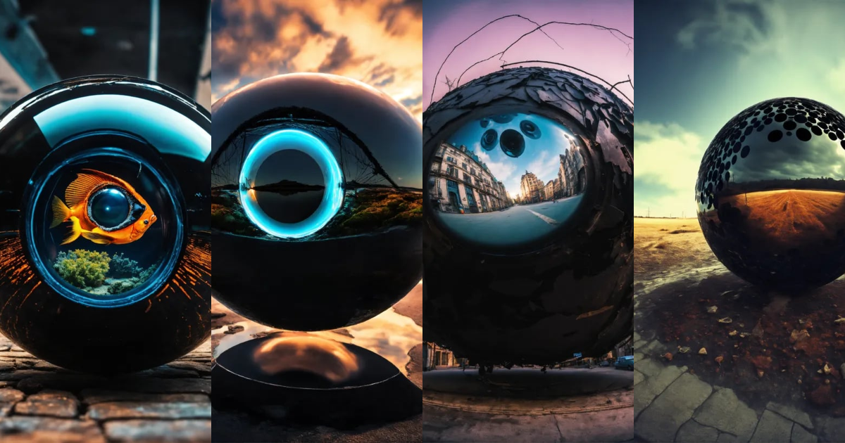 Lexica - Photo fish eye 3d Digital art Black strange object odd shape ...