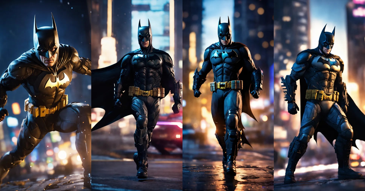 Lexica - (future batman, lean, young), action shot, feeling of a chase ...