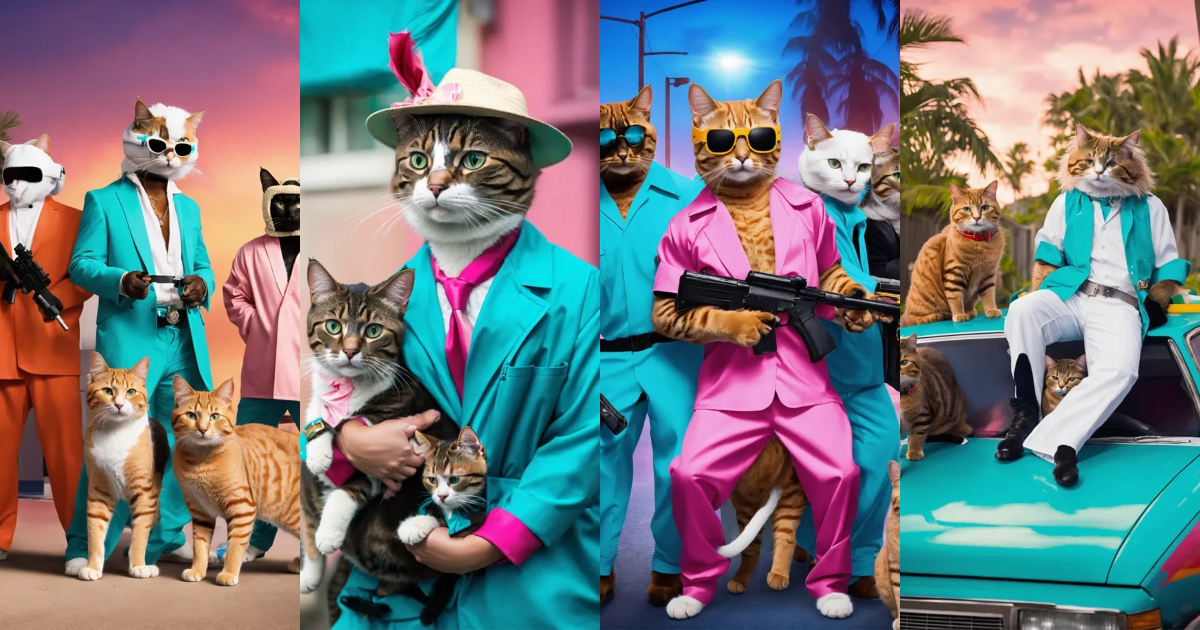 Lexica - Cats dressed as Miami Vice characters arresting a burgler cat