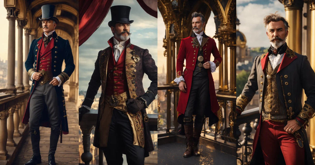 Lexica - Steampunk nobleman, Victorian era sartorial charcoal and red ...