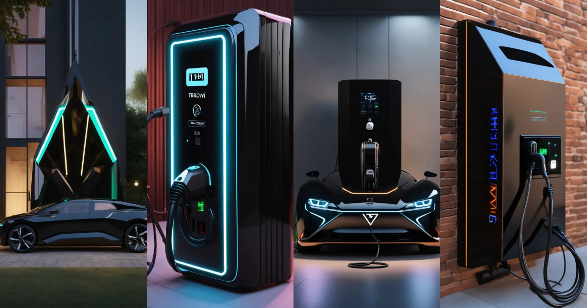 Lexica - Small black Wall mounted portable 11kW EV charger, hi gloss ...