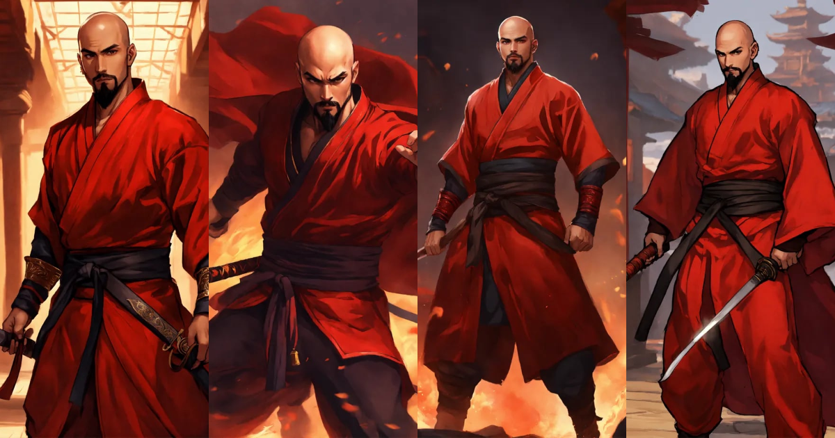 Lexica - D&D male, ninja, red robes, shirtless, brown eyes, black ...