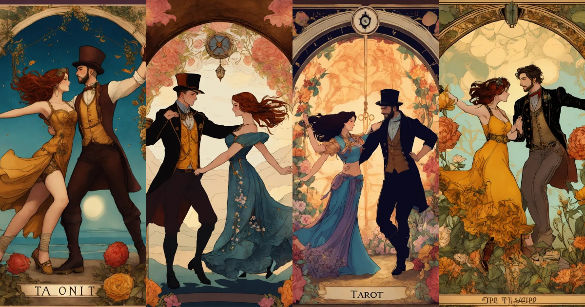 Lexica - TAROT CARD, man and woman dancing beneath a floral arch ...