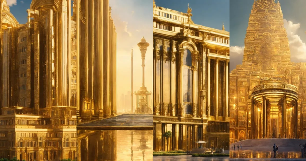 Lexica - Gigantic futuristic golden skyscraper building palace reaching ...
