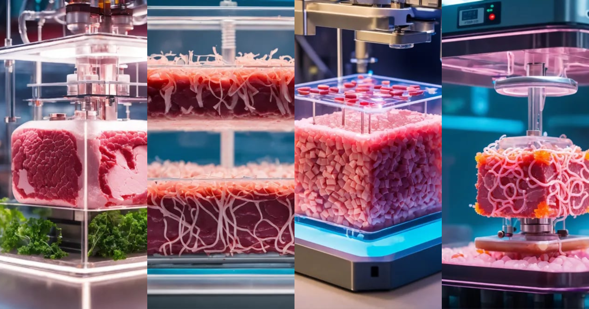 Lexica - Small cube of artificial meat in a futuristic scientific ...