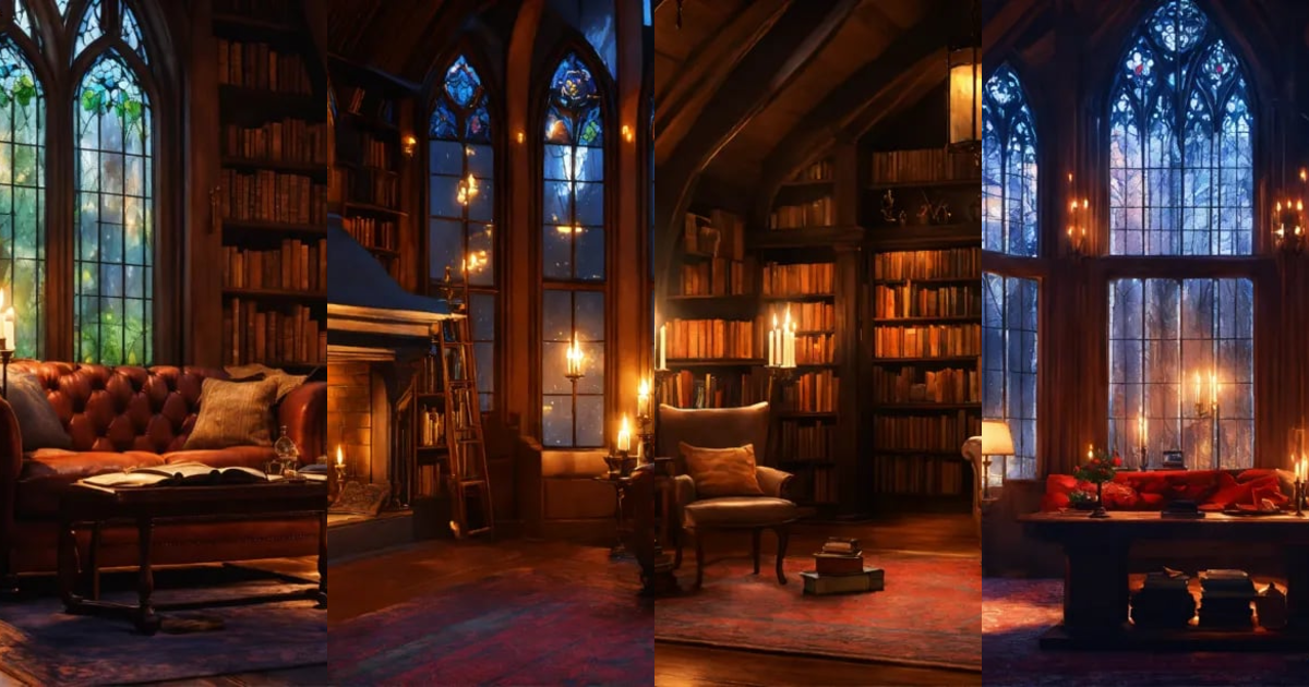 Lexica - Epic shot of very cozy ultra detailed library like from Harry ...