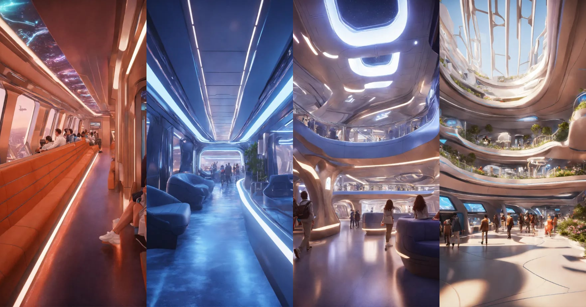 Lexica - The crowd moves mindlessly through the people movers on a ...
