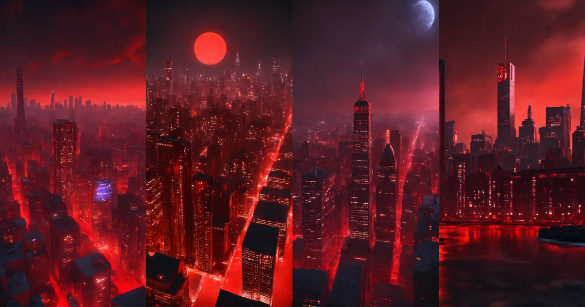 Lexica - Red Gotham City skyline at night, zbrush render, 8k