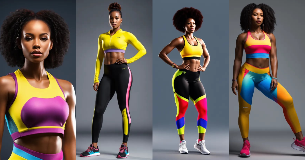 Lexica - A black woman, colorful fitness wear, full body, studio photo ...