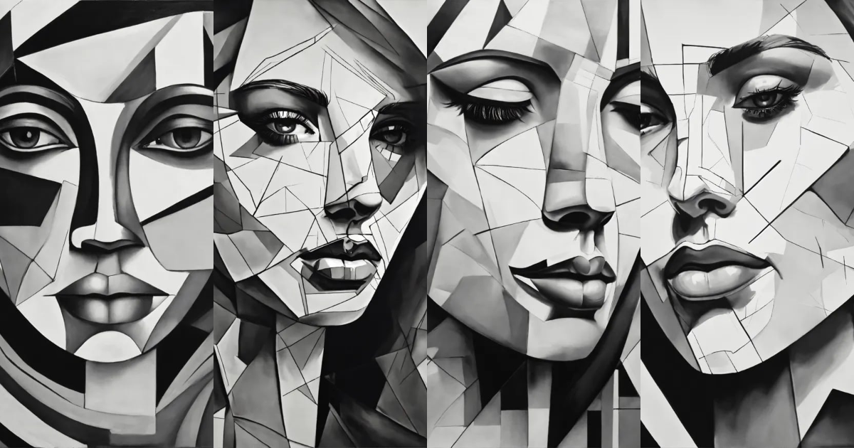 Lexica - Painting in black and white of a face, cubism, morphie, tumblr ...