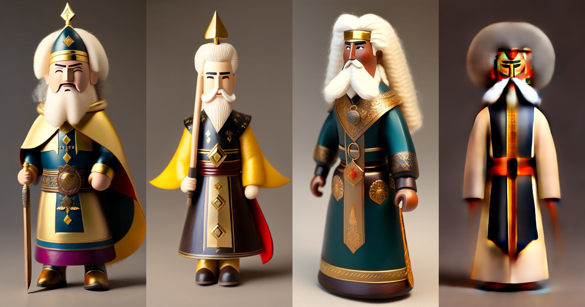 Lexica - Rustic painted wooden toy of a priest with long tunic, afro ...