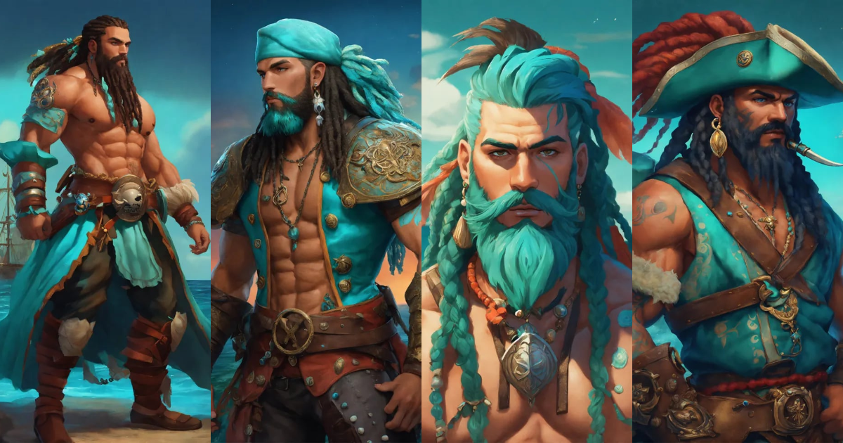 Lexica - A buff muscular Blue skinned Triton pirate . He wears coral ...