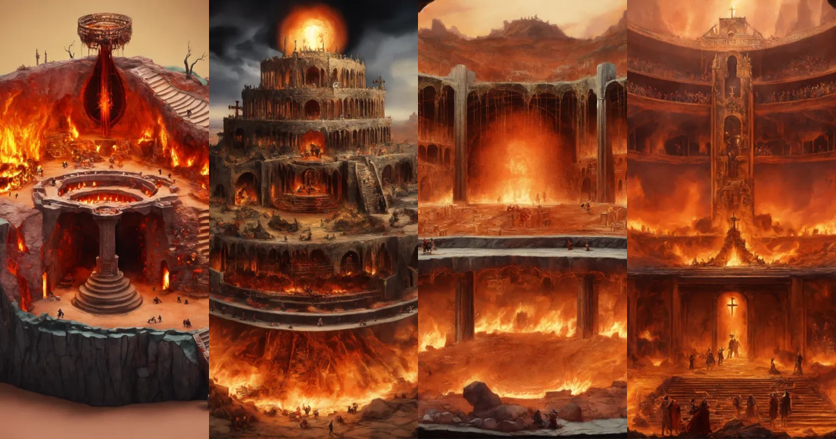 Lexica - 3 levels of hell, Hades, Gehenna and Tartarus, cross section ...