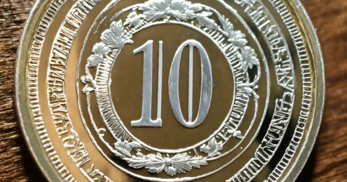 Lexica - A silver round silver coin with the number 10 stamped in the ...