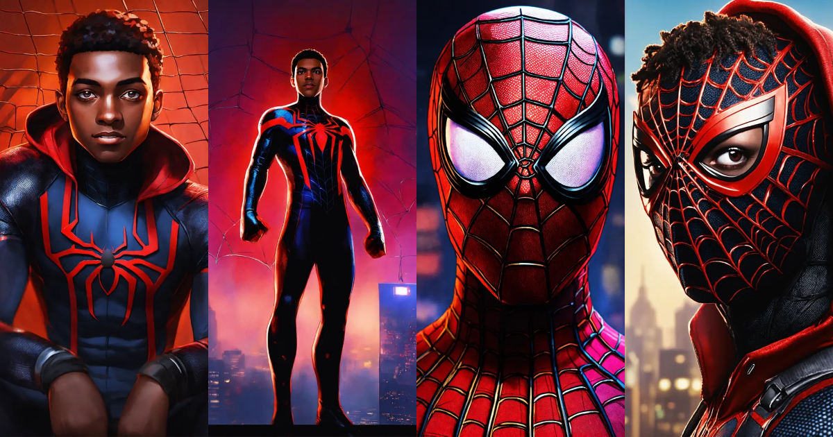 Lexica - Spider Man Miles Morales portrait frontal view