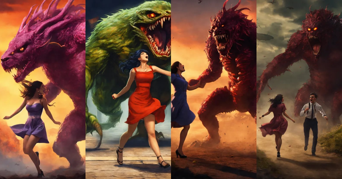 Lexica - A bizarre lust monster chasing a scared attractive woman