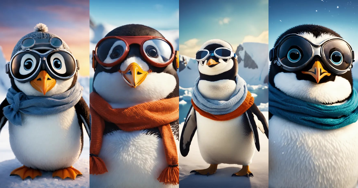 Lexica - Photo of cute and fluffy penguin wearing a pilot scarf and ...