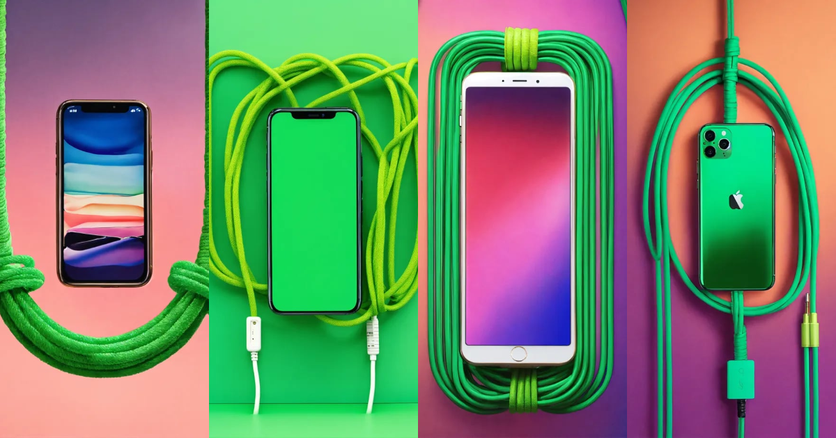 Lexica - Suspended green bungee cords in knot, cords holding phone ...