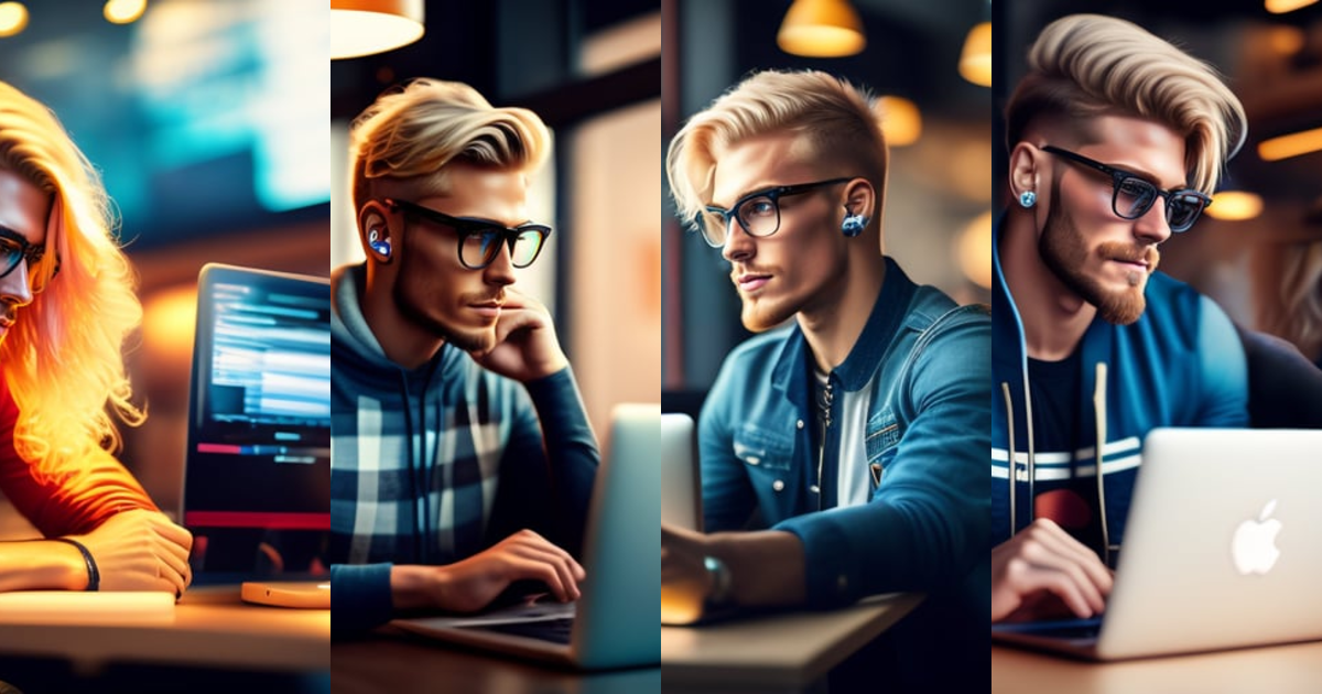 Lexica - Hipster, programmer, blond, super-hero style, in cafe, working ...