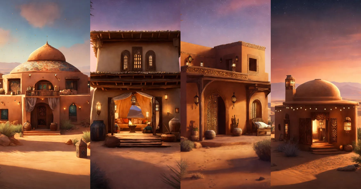 Lexica - Concept art of a large desert home, jakku, desert, flat roof ...