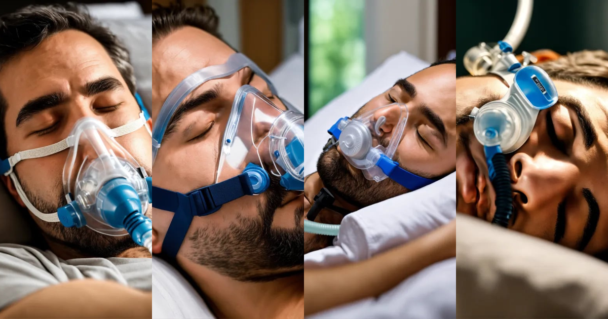 Lexica - A photo of a man sleeping with a CPAP mask on. The mask is ...