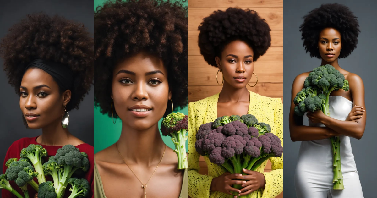 Lexica - Portrait of a pretty black woman with broccoli instead of her ...