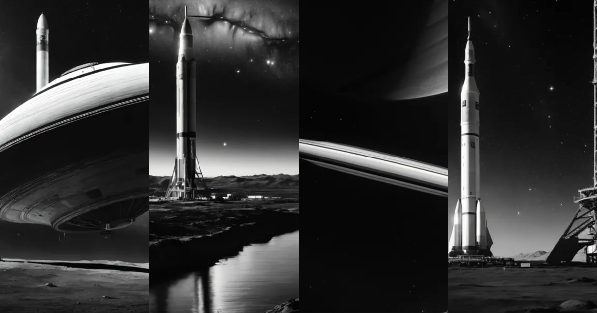 Lexica - Saturn V rocket alone in deep space, impressionism, American ...