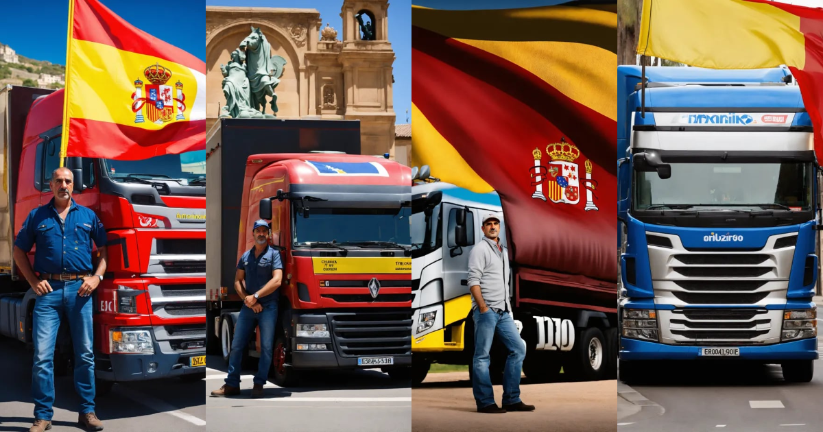 Lexica - Spanish truck driver with typical monument around and the flag