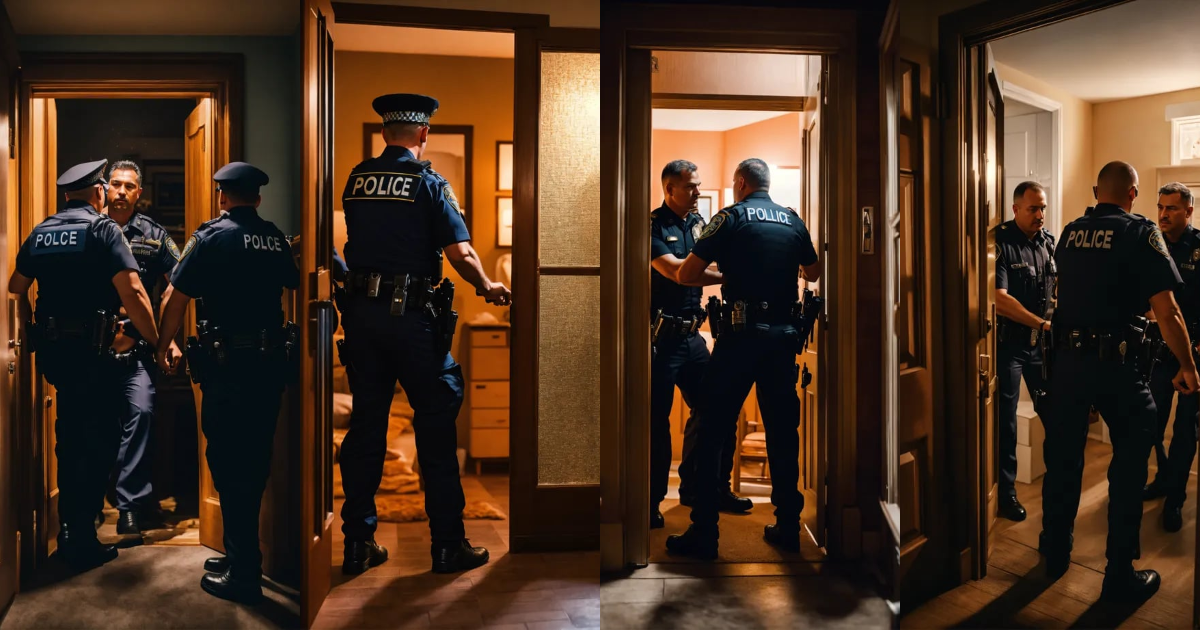 Lexica - Police men arresting a man from his home, getting out of the ...