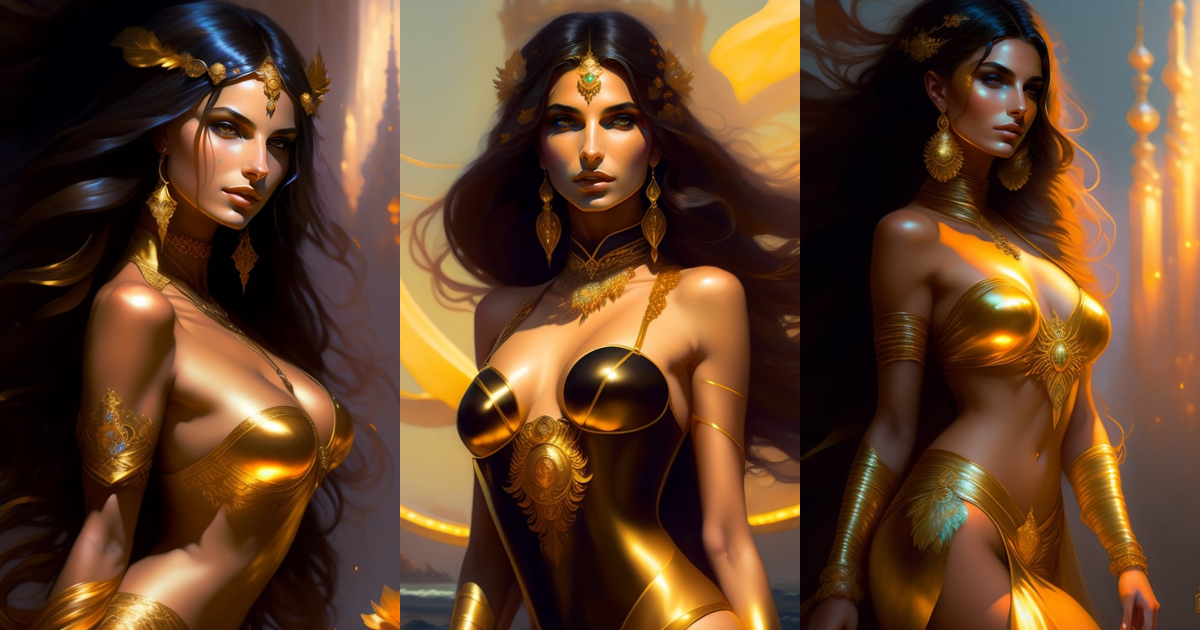 Lexica - A beautiful cinematic female sand goddess, emily ratajkowski, golden and black dress ...