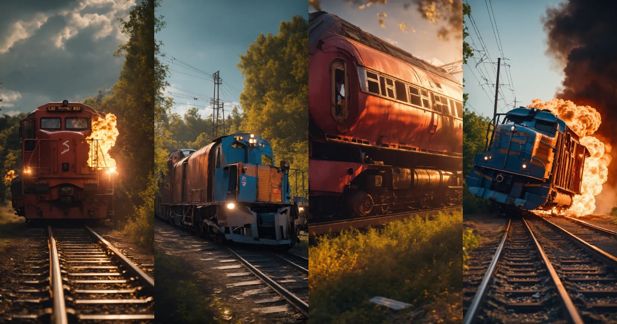 Lexica - Flipped train in an accident, surreal photo, fujifilm xt3, outdoor, good lighting, raw ...
