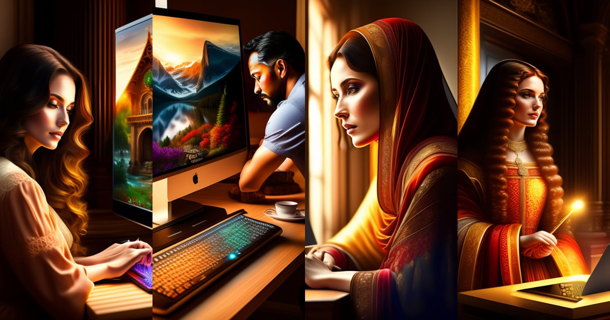 Lexica - A person is sitting at the computer and doing prompt ...
