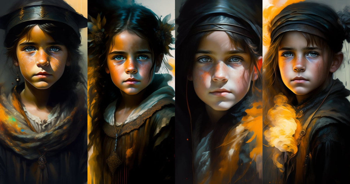 Lexica - A portrait of poor 10y old medieval peasant child with glowing ...
