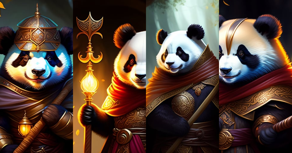 Lexica - Anthropomorphic panda mage, mage cloak, holding a large mage ...